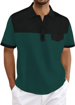 Generic Polo basique &agrave; boutons pour homme, coupe classique, v&ecirc;tement de travail d&eacute;contract&eacute;, chemise vintage, haut l&eacute;ger et respirant, tuniques de vacances, V