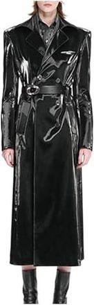 Generic Trench-coat long en simili cuir verni r&eacute;fl&eacute;chissant pour femme Printemps - Manteau &agrave; double boutonnage ceintur&eacute;, Noir, S
