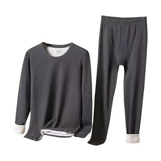 Generic Haut et bas thermiques pour homme - Col rond - Couche de base pour homme - Doublure en coton épais - Manches longues - Automne/hiver - Mode - Couleur 