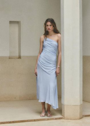 Mango Asymmetrisches Kleid mit Raffdetails himmelblau - Damen - XS - MANGO