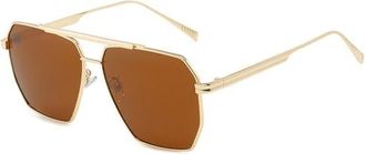 Generic Lunettes de soleil rétro surdimensionnées pour homme avec monture en métal classique effet miroir UV400, thé doré 2026