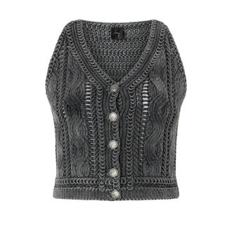 Pinko Pinko, Femme, Pulls, Gris, Taille: 42 FR Cardigan sans manches &agrave; col en V et boutonnage sur le devant