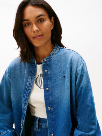 Tommy Hilfiger Jeansbluse DNM GLOW STAND-COLLAR SHIRT LS