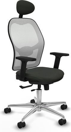 Piqueras y Crespo Stuhl aus schwarzem Netzgewebe mit 2D-Armen, h&ouml;henverstellbarer Lendenwirbelst&uuml;tze und festem Kopfteil, ausgestattet mit Syncro/Traslack und eingespri