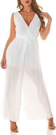 Koucla Wickel Combinaison plissée à col en V semi-transparent avec ceinture, Blanc., taille unique