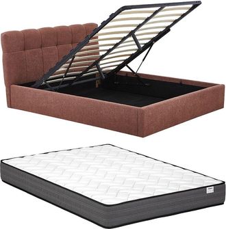 Vente-Unique Bett mit Bettkasten + Matratze - 140 x 190 cm - Boucl&eacute;-Stoff - Terracotta - MAZIRI