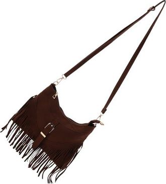 IFUNDOM Sac &agrave; Franges Boh&egrave;me pour Femme Sac Bandouli&egrave;re Daim Marron Tiss&eacute; L&eacute;ger pour Voyages et Sorties D&eacute;contract&eacute;es