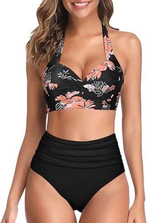 Generico Femmes Maillots De Bain Rembourré Soutien-gorge De Plage Push Up Bikini Ensembles Dété Sexy Taille Haute Beachwear Deux Pièces Classique Réglable Mail