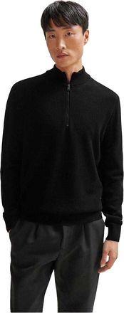HUGO BOSS Ebrando-P Pullover f&uuml;r Herren, mit halbem Rei&szlig;verschluss, Jerseyware (Schwarz)