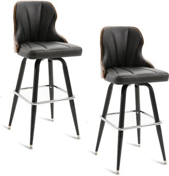 Generic Barhocker in Tresenh&ouml;he, Barstuhl mit R&uuml;ckenlehne und PU-Lederbezug, 360&deg; drehbar, f&uuml;r Caf&eacute;s, Pubs und K&uuml;chentheken