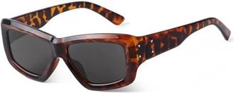 Generic Lunettes de soleil rectangulaires à rivets vintage pour femmes et hommes rétro léopard lunettes de soleil noires, c2, Taille unique