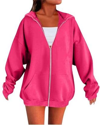 Generic Sweat &agrave; capuche surdimensionn&eacute; pour femme - Fermeture &eacute;clair - Veste ample avec poches - Automne et hiver - Couleur unie - Manches longues - Uni - Ent