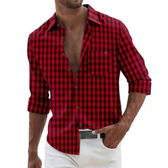 Generic Chemises pour homme, chemise &agrave; carreaux l&eacute;g&egrave;rement cintr&eacute;e, chemises &agrave; manches longues avec poche, chemise &agrave; carreaux, haut d&eacute;t&eacute; l&eacute;ger, haut tendance,
