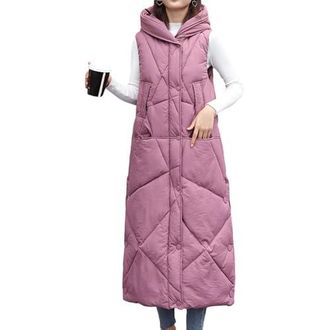 Generic Manteaux matelass&eacute;s pour femmes pour le froid, gilet long sans manches &agrave; capuche, veste matelass&eacute;e, manteau dext&eacute;rieur violet, taille L