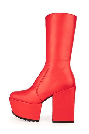 Lamoda Damen Magnolia Mid Calf Boot, Red Pu, 37 EU