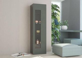 Dmora Anzeigefenster Mimmo, Sideboard mit Glastür, Mehrzweck-Wohnzimmermöbel, 100 % Made in Italy, 45 x 34 x 162 cm, glänzendes Anthrazit