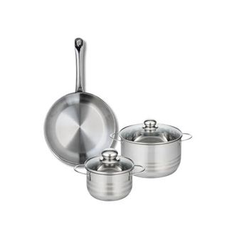 Fackelmann ELO 9870250 Batterie de cuisine 3 pi&egrave;ces, Ensemble de 1 Po&ecirc;le de cuisson 28 cm et 2 faitouts 16 et 20 cm Elo Profi Brillant, inox, induction