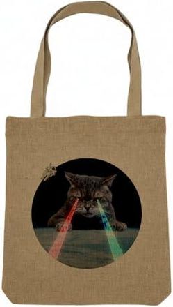 Fabulous Sac Shopping Tote Bag Aspect Lin - Chat Laser Beam Collage Vintage Illustration Art Humour Parodie Animal Espace Surrealisme - Sac de Courses Toile Ep