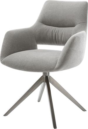 DELIFE Esszimmerstuhl Yago-Flex mit Armlehnen Kreuzgestell breit Graphit Strukturstoff Soft Grau 360&deg; drehbar Wippfunktion Taschenfederkern