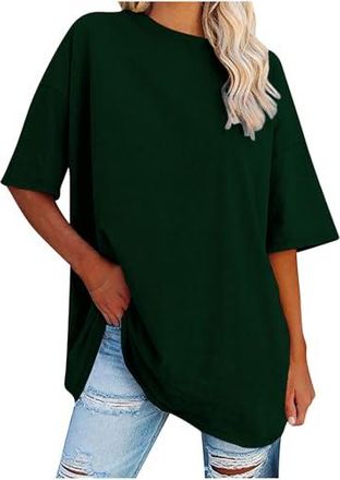 Generic T-shirts pour femme - T-shirt surdimensionn&eacute; - Chemisier d&eacute;t&eacute; - Manches courtes - D&eacute;contract&eacute; - Col rond - Pull uni - T-shirt ample - Haut basique - T