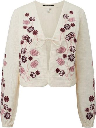 QS by s.Oliver Cardigan Bluse Bestickte Blusenjacke aus Musselin