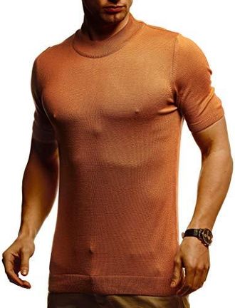 LEIF NELSON LN7430 T-shirt dété à col rond, coupe ajustée, en maille fine, basique, blanc et noir, pour homme, à manches courtes, col rond, manches courtes, marro