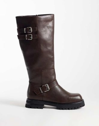 Simmi London Simmi London bottes biker chunky &agrave; harnais coupe large marron