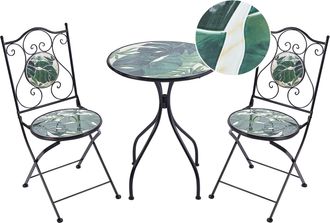 Beliani Balkon Set Metall schwarz/grün Mosaik Muster 2 Stühle 1 Tisch Cozzana