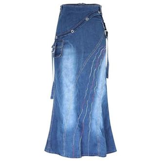 Generic Fishtail Jupe longue en jean pour femme - Bleu fonc&eacute; - Longue jupe stretch - Look us&eacute; - Grandes tailles - Jupe crayon vintage - Jupe crayon - Jupe tra