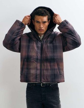 Asos doudoune &agrave; capuche &agrave; carreaux rose et bleu-Multi