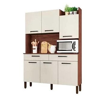 Kit's Paran&aacute; Buffet de Cuisine 6 Portes 2 Tiroirs Noyer Blanc 10 Niches L 132 H 186 P 38.8 cm
