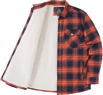 KEFITEVD Flanellhemd Herren Kariertes Hemd Herren Holzfällerhemd Gefüttert Button Down Hemd Lumberjack Orange 2XL