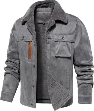 Feoya Veste dhiver Homme Simili Daim Doublure en Polaire Veste Chaude Manteau Cargo avec Col en Fourrure Synthétique Transition Coupe-vent lextérieur Bomber