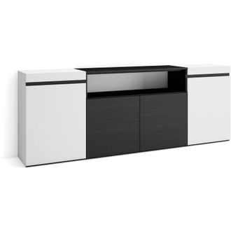 Skraut Home Sideboard, Highboard, Kommode, Komodenschrank, 200x75x35cm, 4 T&uuml;ren, Wohnzimmer, K&uuml;che, Moderner Stil, Wei&szlig; und Schwarz - Skraut Home