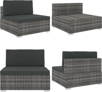 vidaXL Vidaxl - Modular-Sofa-Mittelteil 1 Stk. + Auflagen Poly Rattan Grau - Outdoor-M&ouml;bel - Gartenm&ouml;bel - Sofas - Lounge Set - Rattan Sofa - Home & Living
