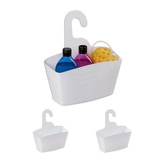 Relaxdays Duschkorb zum H&auml;ngen, 3er Set, ohne Bohren, Kunststoff, Duschablage Shampoo & Duschgel, Duschorganizer, wei&szlig;