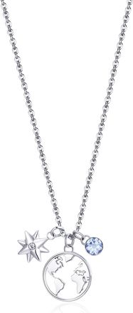 Brosway Chakra Damen Halskette aus 316L-Edelstahl mit Anh&auml;ngern in Form von Welt, Stern, klaren Kristallen und hellem Saphir-Kristall, 44 cm, BHKN057