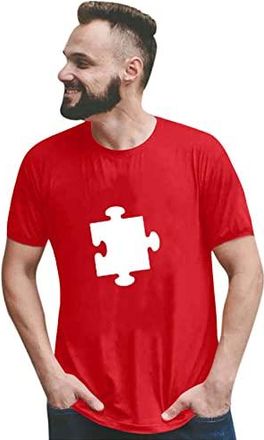 Generic Chemisier de Saint-Valentin pour homme - Court - Décontracté - Imprimé amour - Manches - Col rond - Chemisier pour homme - Pour la maison, lintérieur 