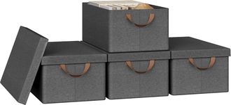 Woltu Faltbare Aufbewahrungsboxen 4 Stück, Stoffboxen mit Deckel, Aufbewahrungskörbe für Spielzeug, Kleidung, Bettdecke, Grau, 48x29x20cm