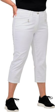 Ulla Popken Damen Mony, Wadenlang, Zipptaschen, Stretch Hose, Schneeweiß, 40W / 32L EU