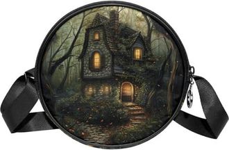 Generic Sac &agrave; bandouli&egrave;re rond pour femme, style cottage vintage, petit sac &agrave; bandouli&egrave;re avec fermeture &eacute;clair, bretelles r&eacute;glables, sac &agrave; main rond d&eacute;contra