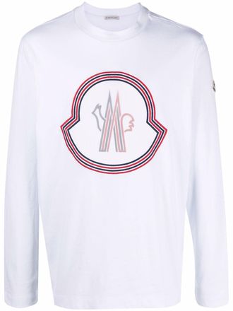 Moncler Langarmshirt mit Logo-Stickerei - Wei&szlig;