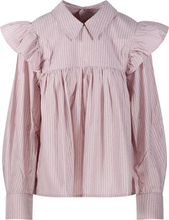 Ganni Femme, Blouses et Chemises, Rose, Taille: 32 FR Oxford Stripe Frill Blouse