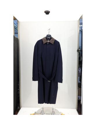 Dior Wool-Leather Trench Coat - Blue