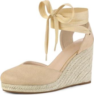 Allegra K Espadrilles à Bout fermé pour Femmes Sandales compensées à Nouer Beige 40