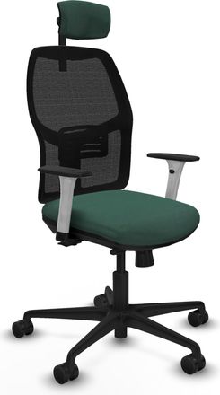 Piqueras y Crespo Alfera B&uuml;rostuhl mit wei&szlig;en und schwarzen Armlehnen, h&ouml;henverstellbare Lendenwirbelst&uuml;tze und h&ouml;henverstellbares Kopfteil, Schwarz / Flaschengr&uuml;n