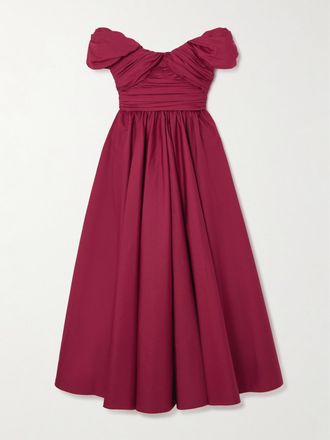 Giambattista Valli Schulterfreies Midikleid Aus Baumwollpopeline Mit Raffungen - Burgunder