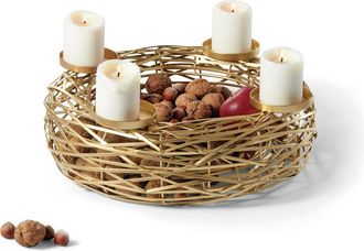 Philippi BOSCHENDAL Adventskranz - Weihnachtsdekoration, Pulverbeschichteter Stahl, Goldfarben,Modern (Gr&ouml;&szlig;e - S (40 cm))