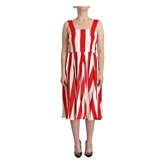 Dolce & Gabbana Wei&szlig;es und Rotes Gestreiftes Midi A-Linien Kleid - - Dresses - Damen - Rot - S