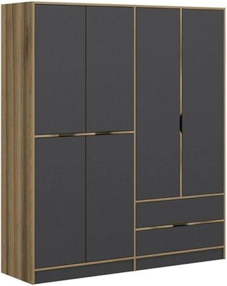 Dmora Gro&szlig;er Kleiderschrank Odalys, Schlafzimmerm&ouml;bel, Schrank, Garderobe, 185x52 h208 cm, Schwarz und Gold - Dmora